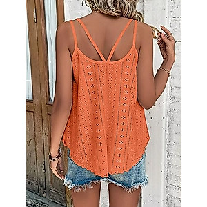 KKJ Womens Fashion Tank Tops Eyelet Embroidery Sleeveless Camisole Scoop Neck Loose Casual 2024 Summer Clothes Flowy Shirts Orange