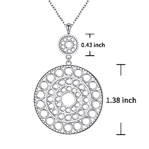 S925 Sterling Silver Long Chain Circle Necklace for Women Statement Pendant Fringe Sweater Necklaces Floral