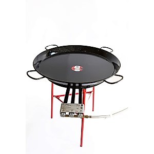 Vaello by Castevia Imports Paella Pan Enamelled + Paella Gas Burner and Stand Set - Complete Paella Kit for up to 40 Servings (Nonstick)