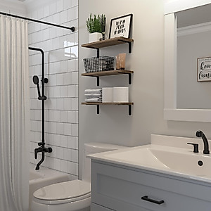 DOLLFIO Floating Shelves, 3 Sets Wall Shelves, Wooden Floating Shelves for Wall Décor, Wall Mounted Floating Bathroom Shelf for Storage, Floating Book Shelf for Bedroom, Living Room – Rustic Brown