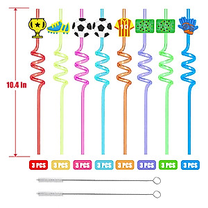 24PCS Soccer Straws, Soccer Party Favors Decorations Supplies with 2PCS Cleaning Brushes Reusable Soccer Football Plastic Straws as Birthday Party Supplies Decorations Sports Party Favors Decorations