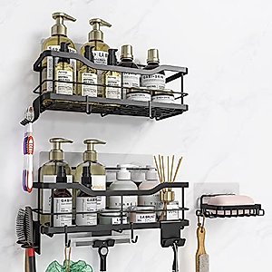 PIMVANS Shower Caddy, Adhesive Improved Shower Shelves [9 detachable shower accessories,Soap Dish], Stainless Steel Bathroom Organizer, Shower Rack for Inside Shower, Shower Storage, Black (BLACK)