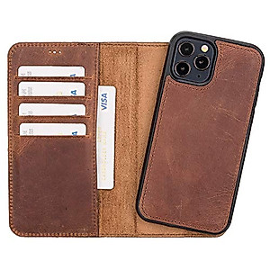 Custom compatible with iPhone 12 Pro Wallet Case Magnetic Detachable, Genuine Leather, 12, 12 Pro, 12 Pro MAX, 12 Mini, compatible with iPhone 11, 11 Pro, 11 Pro MAX, Handmade Genuine Leather