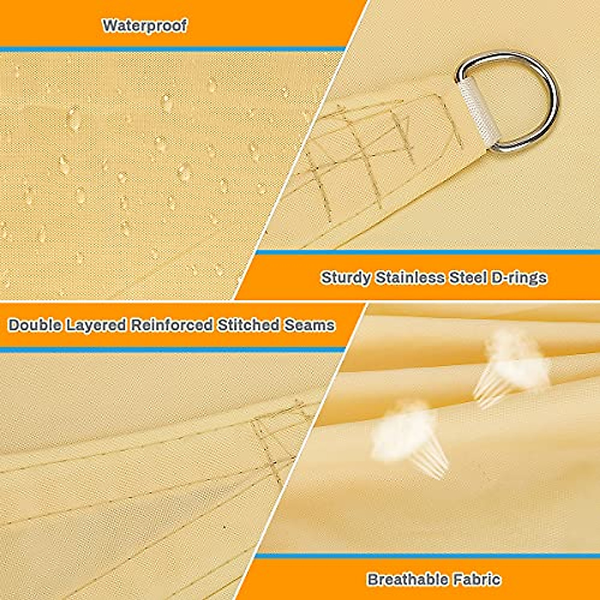 Sun Sail Shades Rectangular Waterproof, Jhua 9.8 x 13.1ft Sun Shade Sail Rectangle 160GSM UV Block Sail Canopy for Patio Backyard Lawn Garden Deck Sand, Outdoor Activities