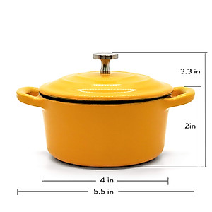 RJ Legend 8.5 oz. Mini Cocotte with Lid, Set of 3 Small Dutch Oven for Baking, Enameled Cast Iron Ramekin, 0.25 Quart, Orange/White/Yellow, 3 Piece