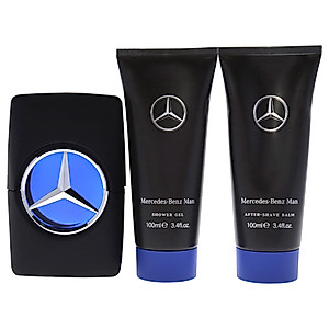 Mercedes-Benz Man Gift Set - Iconic Fragrance with EDT Spray, Shower Gel, Aftershave for Men - Long Lasting Aromatic Woody Fruity Mens Cologne - 3 pc