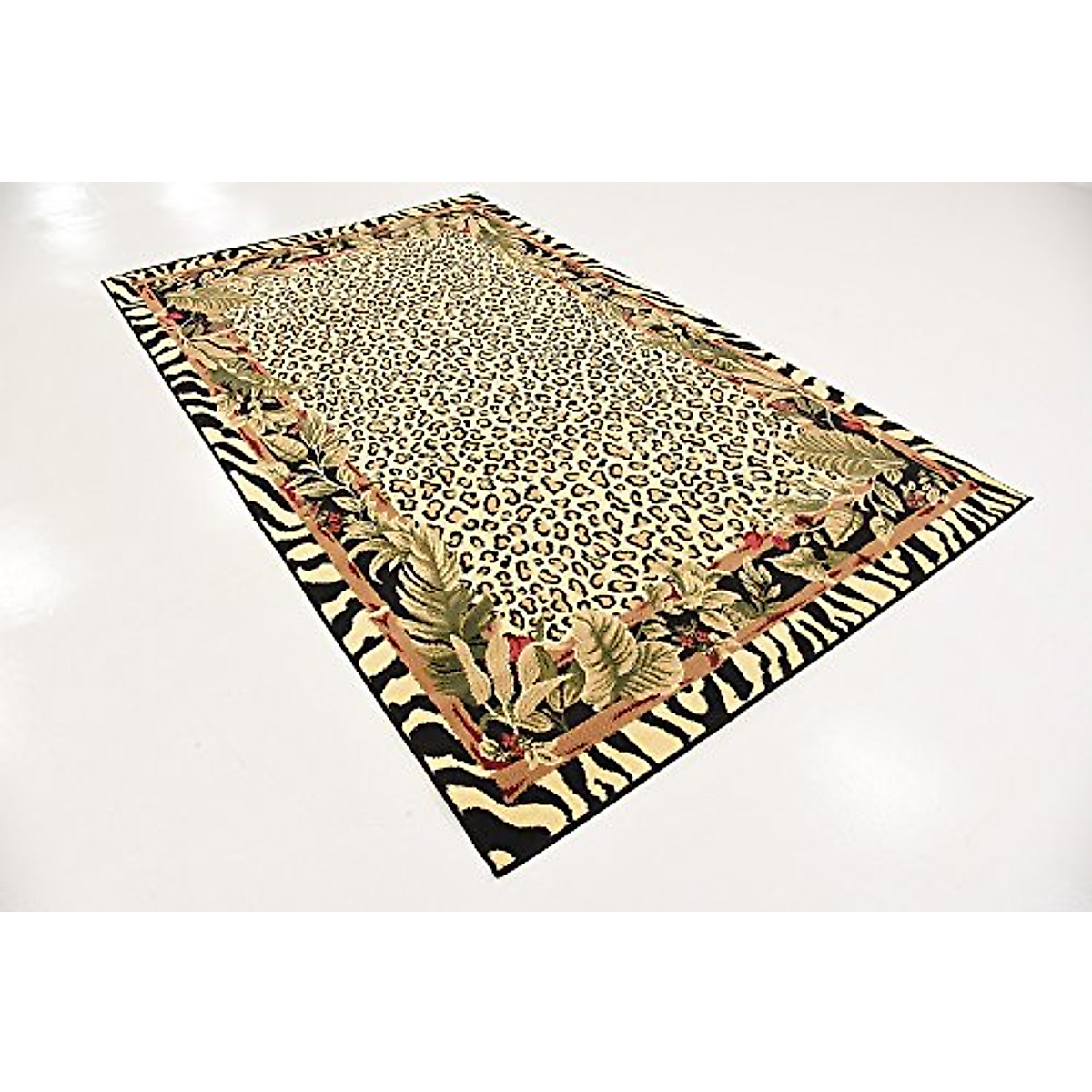 Unique Loom Wildlife Collection Animal Inspired with Cheetah Bordered Design Area Rug, 5 ft x 8 ft, Ivory/Black