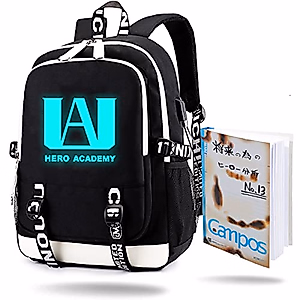 My Hero MHA Backpack with USB Charging Port Unisex BNHA Lzuku Notebook (Black1)