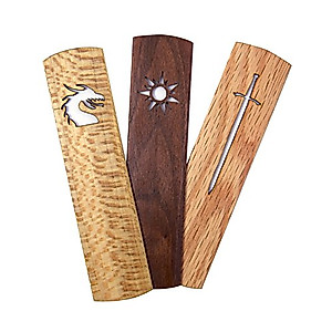 American Made Hardwood Bookmark Set for Book Lovers, Fantasy Theme (Dragon, Longsword, Sun Symbols)