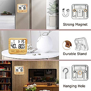 Digital Hygrometer Indoor Thermometer, Temperature Humidity Gauge with Desk Clocks for Bedroom Office,Backlit Accurate Monitor Clear Reading,Time Display Room Thermometer for Home Greenhouse Wooden