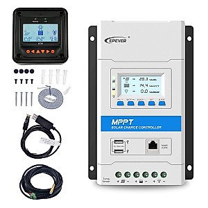 EPEVER 40A MPPT Solar Charge Controller Max. PV 150V Solar Panel Charge Regulator with LED&LCD Display Double USB Port and MT50 Remote Meter Temperature Sensor RTS & PC Communication Cable RS485