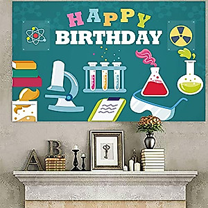 Science Happy Birthday Banner Backdrop Chemistry Theme Decor Decorations for School Science Laboratory Lab Science Classroom Boy Girl Kid Birthday Party Baby Shower Supplies Favors Photo Booth Props