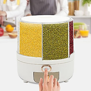 Eapmic 360° Rotatable Cereal Dispenser, One-Click Rice Output, Visible Round Multigrain Tank Cup Dry Rice Container Food Dispenser Sealed Grains Cans Grain Storage Tank for Storage Small Beans