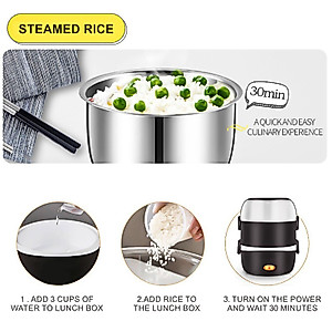 3 Layers Electric Warmer Lunch Box Food Heater Portable Bento Rice Cooker Office Lunch Containers Warming Home Food Grade Material Steamer with Stainless Steel Bowls, Egg Steaming Rack -Brown