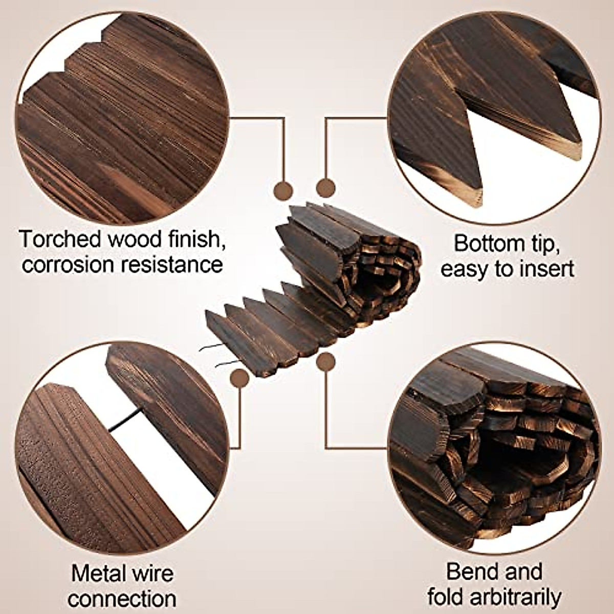 11.8in x 6.6ft Garden Fence, Wood Garden Border Edging, Anti-Corrosive Landscape Border, Wood Yard Fence, No Dig Planter Fencing for Flower Bed Lawns