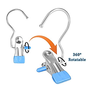 FuninCrea Laundry Hooks Clip, 5 Pcs Stainless Steel Anti-Slip Boot Laundry Hanger Clips Portable Heavy Duty Multi-Functional Single Hanging Clothes Clips for for Scarf, Gloves, Shoes, Socks (Blue)