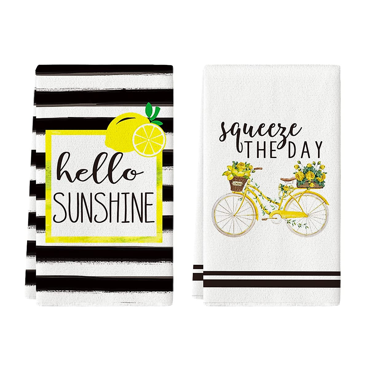 Artoid Mode Watercolor Stripes Lemon Kitchen Dish Towels Squeeze The Day, 18 x 26 Inch Seasonal Spring Summer Hello Sunshine Ultra Absorbent Drying Cloth Tea Towels for Cooking Baking Set of 2