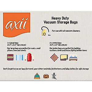 Axii Strong Vacuum Space Saver Storage Bags, Set of 5, 2 Sizes Thicker at .08 mm