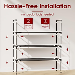 Sakugi Shoe Rack with Non-Woven Fabric - X-Large Shoe Organizer, 3-Tier Shoe Storage Rack, Sturdy Shoe Rack for Closet, Garage & Corridor, Stackable Shoe Rack for Entryway, Black