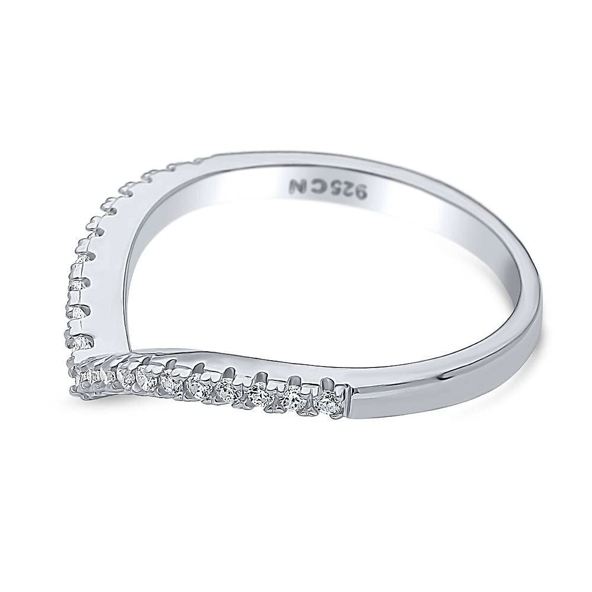 BERRICLE Sterling Silver Wishbone Wedding Rings Cubic Zirconia CZ Curved Half Eternity Ring for Women, Rhodium Plated Size 9.5