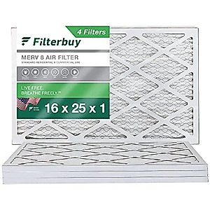 Filterbuy 16x25x1 Air Filter MERV 8 Dust Defense (4-Pack), Pleated HVAC AC Furnace Air Filters Replacement (Actual Size: 15.50 x 24.50 x 0.75 Inches)