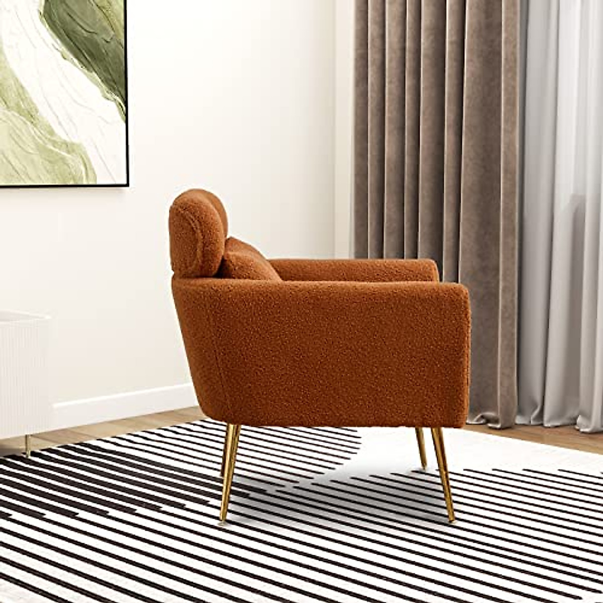 HomSof 29.5"W Modern Boucle Accent Chair Armchair Upholstered Reading Chair Single Sofa Leisure Club Chair with Gold Metal Leg and Throw Pillow for Living Room Bedroom Dorm Room Office, Caramel Boucle