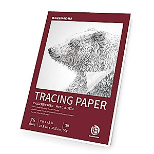 Bachmore 9”x12” Artist’s Tracing Paper Pad, 75 Sheets – Translucent Tracing Paper for Pencil, Marker and Ink - Trace Images, Sketch, Preliminary Drawing, Overlays 32 LB / 50 GSM
