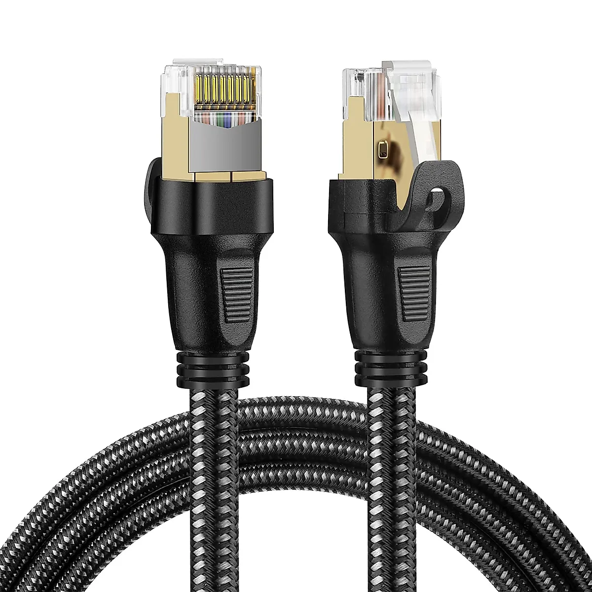 TechDuck Cat 8 Ethernet Cable 6ft, Gigabit High Speed 40Gbps Braided 26AWG Heavy Duty Internet LAN Cable, Shielded Cat8 SFTP RJ45 Network Patch Cord, 4X Faster Than Cat 7/6/6a/6e/5e/5 for Gaming