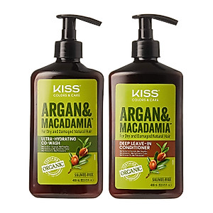 KISS Color & Care Argan & Macadamia For Dry and Damaged Natural Hair Co-Wash & Leave-In Conditioner Value Set