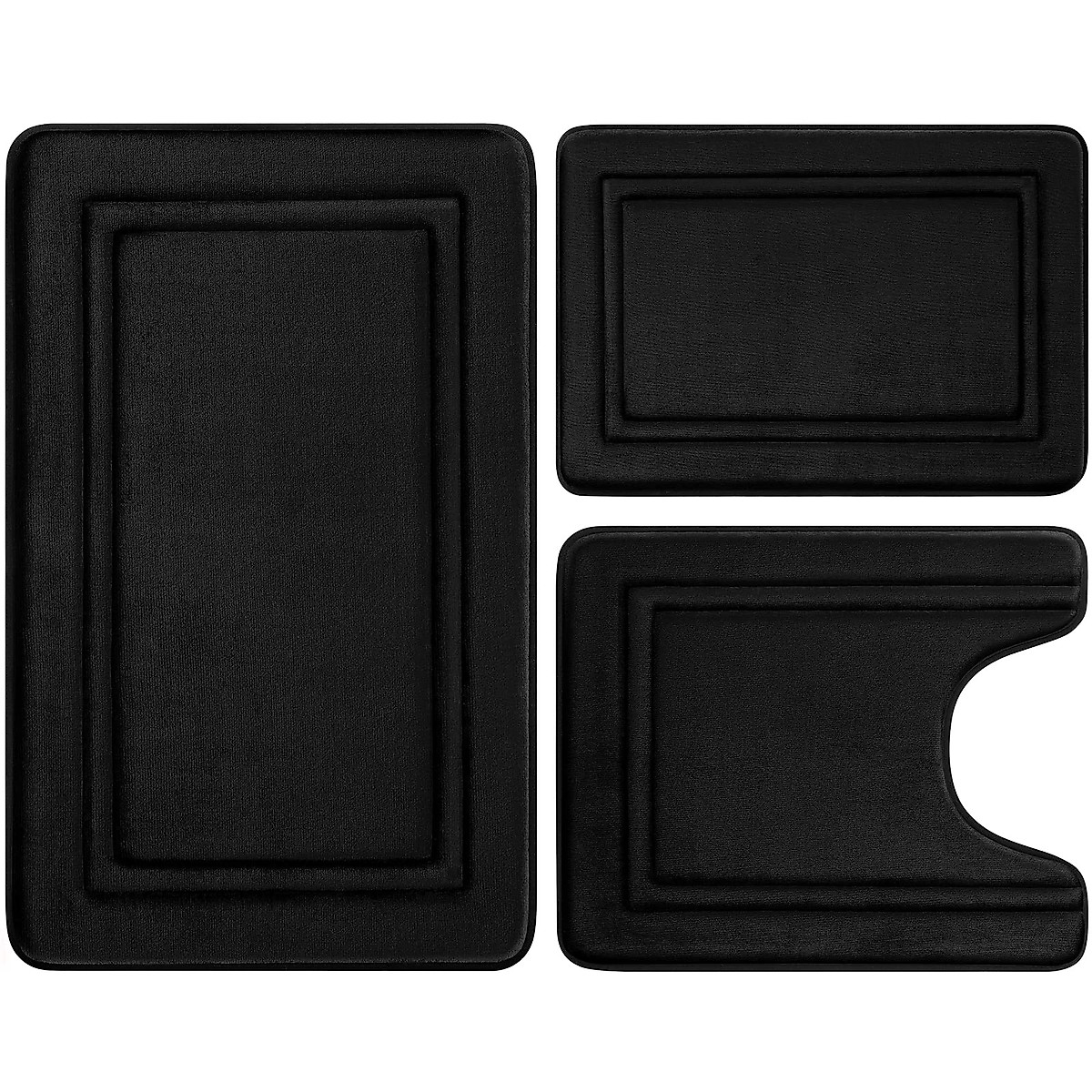 BYSURE Black Memory Foam Bath Mat, Non Slip Extra Soft Absorbent Machine Washable, Bathroom Rugs Sets 3 Piece for Toilet Shower Sink
