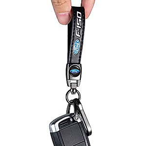 Holust Genuine Leather Car Keychain Keyring Accessories Compatible with Ford F-150 Car Key Chain Family Present for Man and Woman(Black)