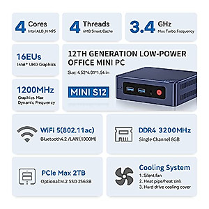 Beelink Mini PC, Mini S12 Intel 12th Gen 4-Core N95(up to 3.4GHz), Mini Computer 8GB DDR4 RAM 256GB SSD, Desktop PC Dual HDMI 4K UHD/Gigabit Ethernet/Dual WiFi5/BT4.2/Linux PC(Ubuntu)/HTPC