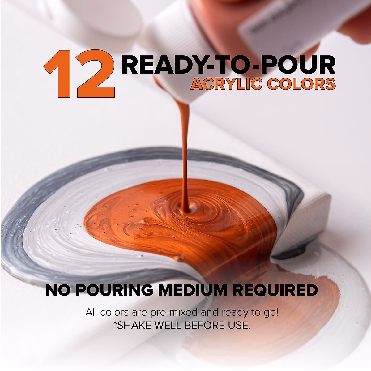 GenCrafts Metallic Acrylic Pouring Paint - Set of 12 Metallic Colors - Pre-Mixed High Flow & Ready to Pour - 2 oz./ 59 ml Bottles - Multi-purpose Paints for Canvas & Paper, Rocks, Wood and More