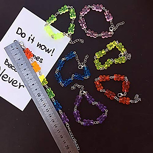 Colorful Gummy Bear Necklace Bracelet Hairpin Set Fashion Resin Candy Color Tiny Animal Charms Dangling Pendant Necklace Barrette for Women Adorable Gift