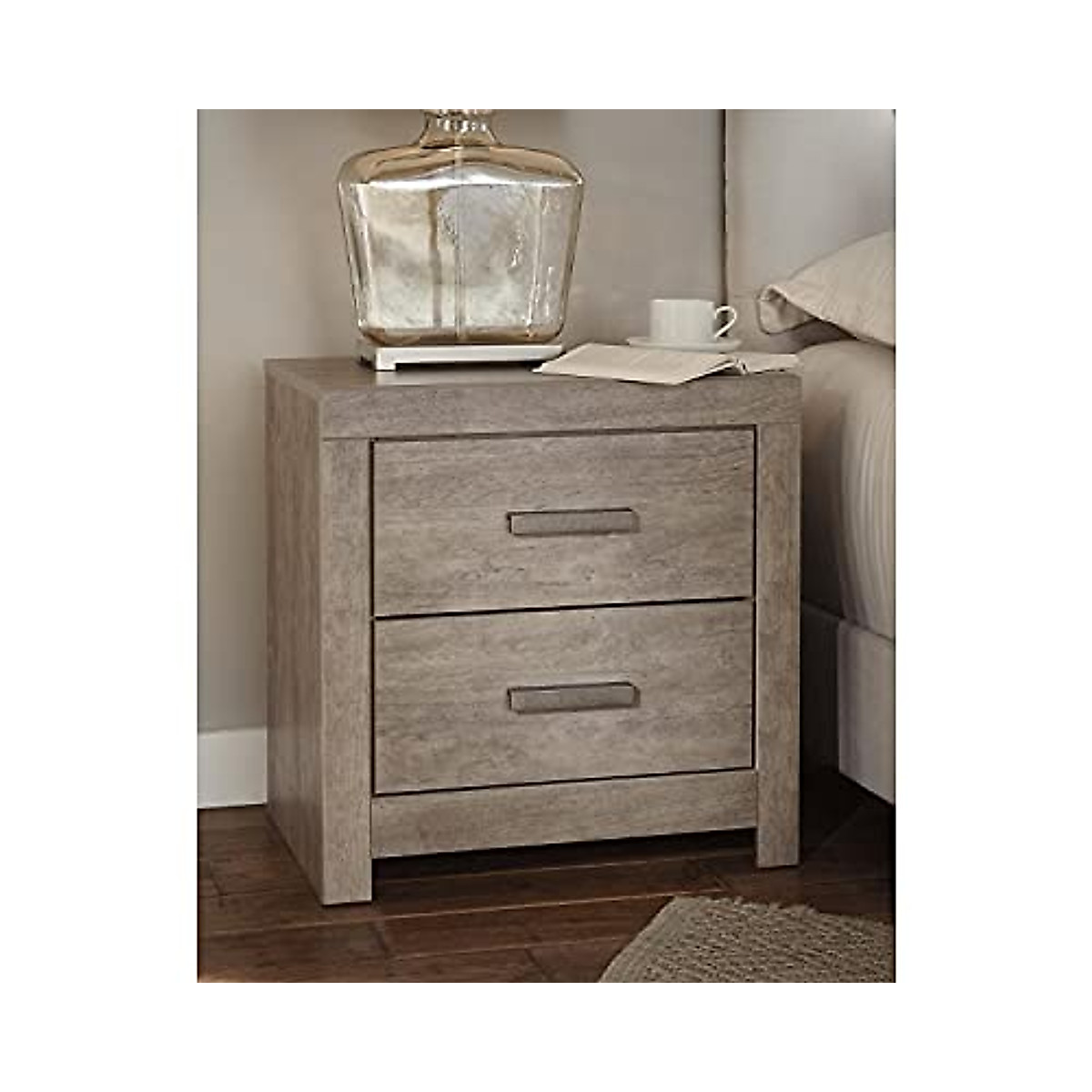 Signature Design by Ashley Culverbach Modern 2 Drawer Nightstand with 2 USB Charging Stations, Weathered Gray