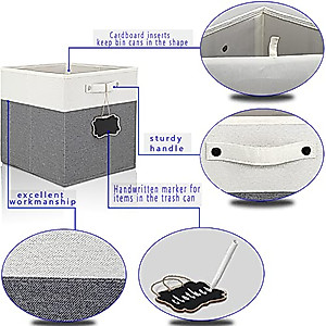 Dyvavna 13x13x13 Inch Storage Cube Bins, Large Foldable Fabric Linen Cube Storage Bins【6-pack】, with Cotton Handles Closet Bins for Nursery Shelves Home Organization and Storage bins(White & grey)