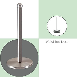 Home Basics Free-Standing Stainless Steel Paper Towel Holder with Weighted Base, Silver