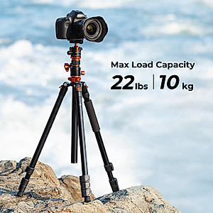 K&F Concept 90 inch/230cm Ultra High Camera Tripod,Horizontal Overhead Shooting Travel Tripods with Metal Ball Head 10KG Load Capacity,Detachable Monopod, for Indoor and Outdoor Use T254A7+BH-28L