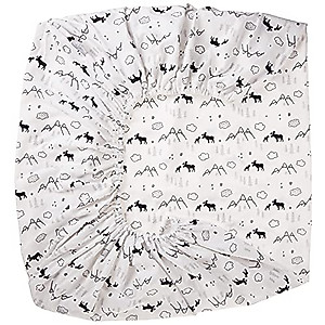 Lumberjack Moose Deluxe Flannel Fitted Crib Sheet-Moose and Mountain Print, Cotton Flannel, Black, Gray, White, Fully Elasticized, 10 in Deep Pockets, Fits Standard Crib Mattress 28 in x 52 in