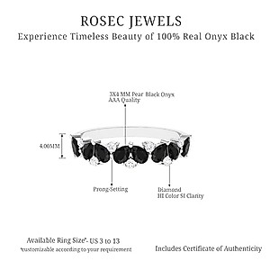 Certified Black Onyx Diamond Half Eternity Band Ring, AAA Quality, December Birthstone Ring (Ready To Gift), 14K Rose Gold, Size:US 9.00