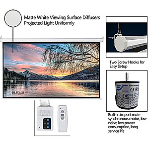 Kshioe Motorized Projector Screen with Remote Control, No Wrinkles, Without Dents, HD Screen, for Home Theater Office Classroom TV Usage (92inch 16:9)