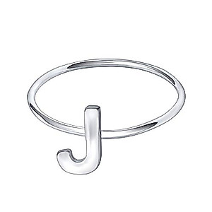 AOEDEJ 925 Sterling Silver Stackable Initial Letter Rings Capital Letter Ring Charm Initial Band for women (J, 6)