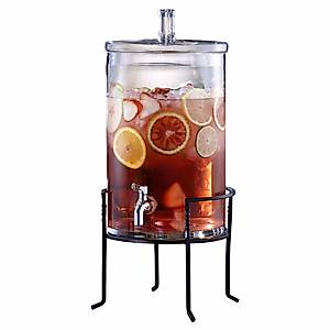 Beverage Dispenser W/Stand Cold Glass Drink Container- 2.5 Gallon Capacity Jug, Leak-Proof Acrylic Spigot in Gift Box, For Parties & Entertaining