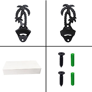 Luwanburg Black Cast Iron Palm Tree Novelty Bottle Opener, Rustic Wall Mount Bottle Opener Beach Coastal