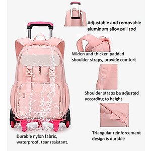 Rolling Backpack for Girls Boys with Wheels Solid Color Kids Trolley School Bag Wheeled Bookbag