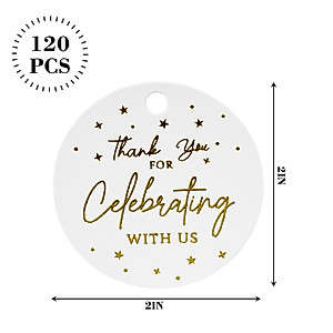 SallyFashion 120PCS Thank You Gift Tags, Round Gift Tags Paper Tags 2 Inch Circle Labels with String for Party Birthday