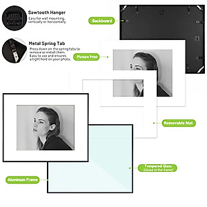 Golden State Art - 16x20 Aluminum Picture Frame - with Mat for 11x14 Photo or Without Mat for 16 x 20 Poster - Real Glass Cover - Simple and Elegant Decor for Wall Mounting - 1 Pack - Black