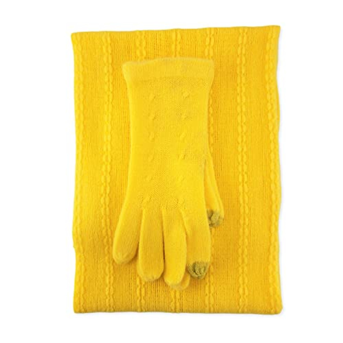 BRUCERIVER Women's Knit Scarf & Glove Set Touchscreen Function Cashmere Feel Cable Design (Lemon Yellow)
