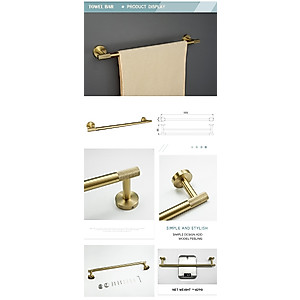 Golden Towel Rack Towel Bar Ring Brushed Gold Hardware Set Robe Coat Hook Toilet Tissue Paper Holder Bathroom Accessories Kit,2 PCS Robe Hook