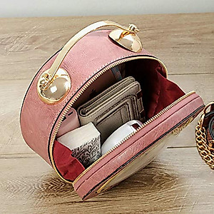 Clock Bag Real Working,Vintage Crossbody Messenger Bag, SteamPunk Style Shape Leather Bag Circular Handbag Chain Shoulder Female bag (Pink)